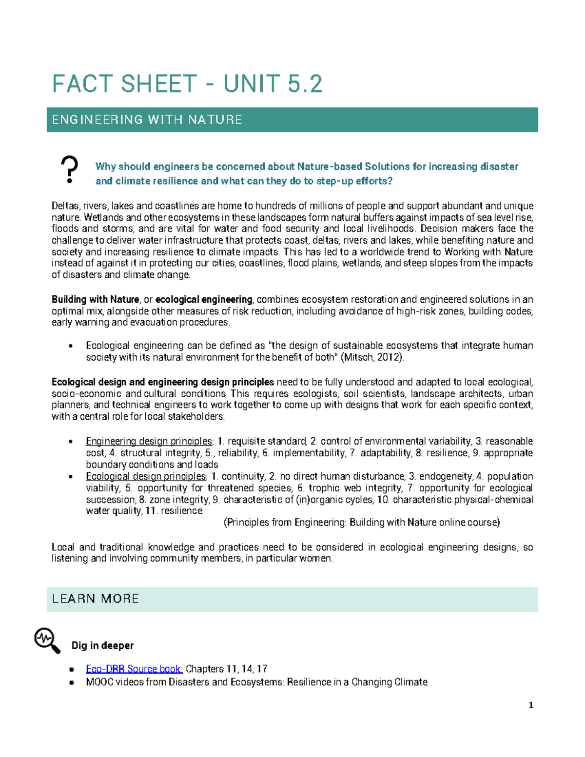 Fact sheet unit 5 - Notes from an UN workshop for sustainable ...