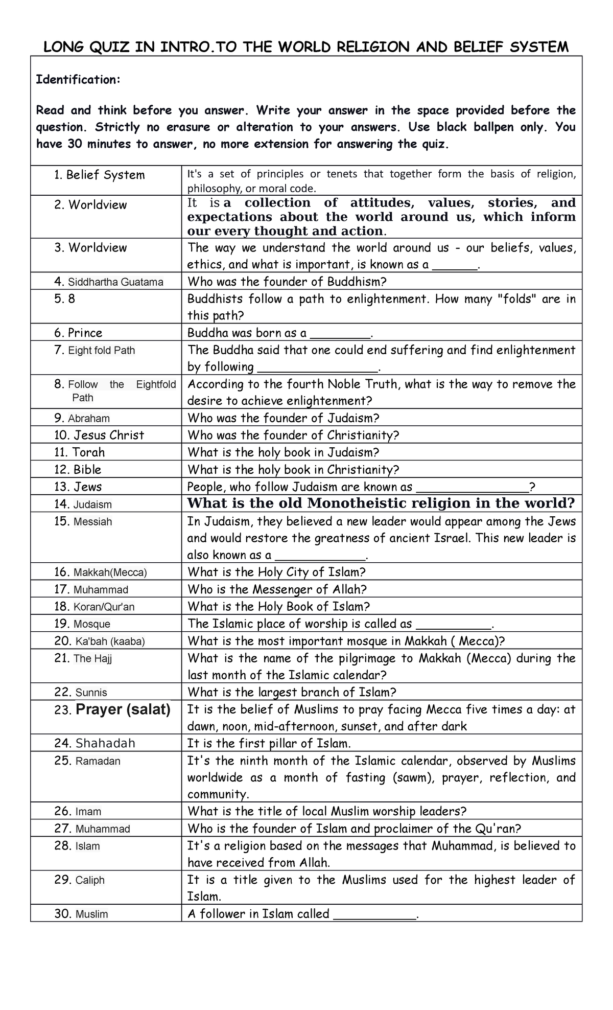 LONG QUIZ IN INTRO TO WORLD RELIGION (GAS) - Studocu