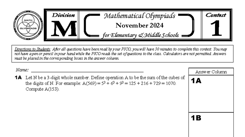 Mathematical Olympiads 2024-2025 for Elementary & Middle Schools - Studocu