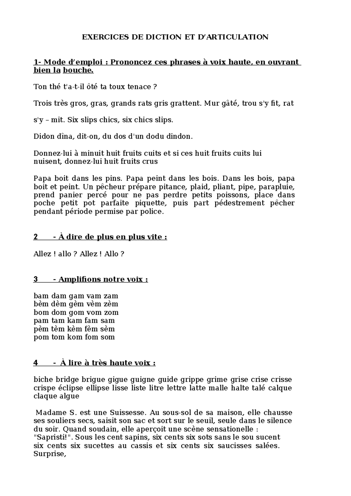 Exercices de Diction - Pratique de Prononciation et Vocabulaire - Studocu