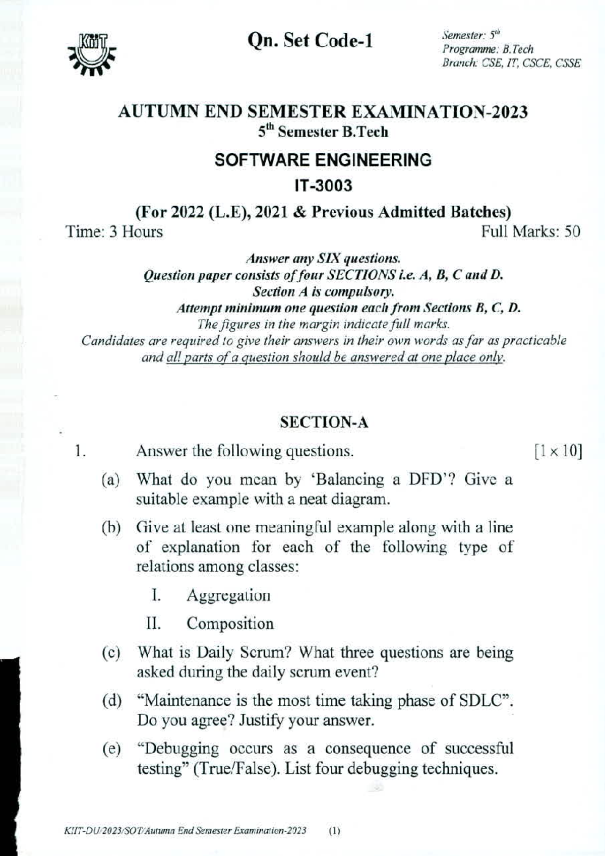 Software Engineering (IT 3003) End Semester Question Set - Studocu