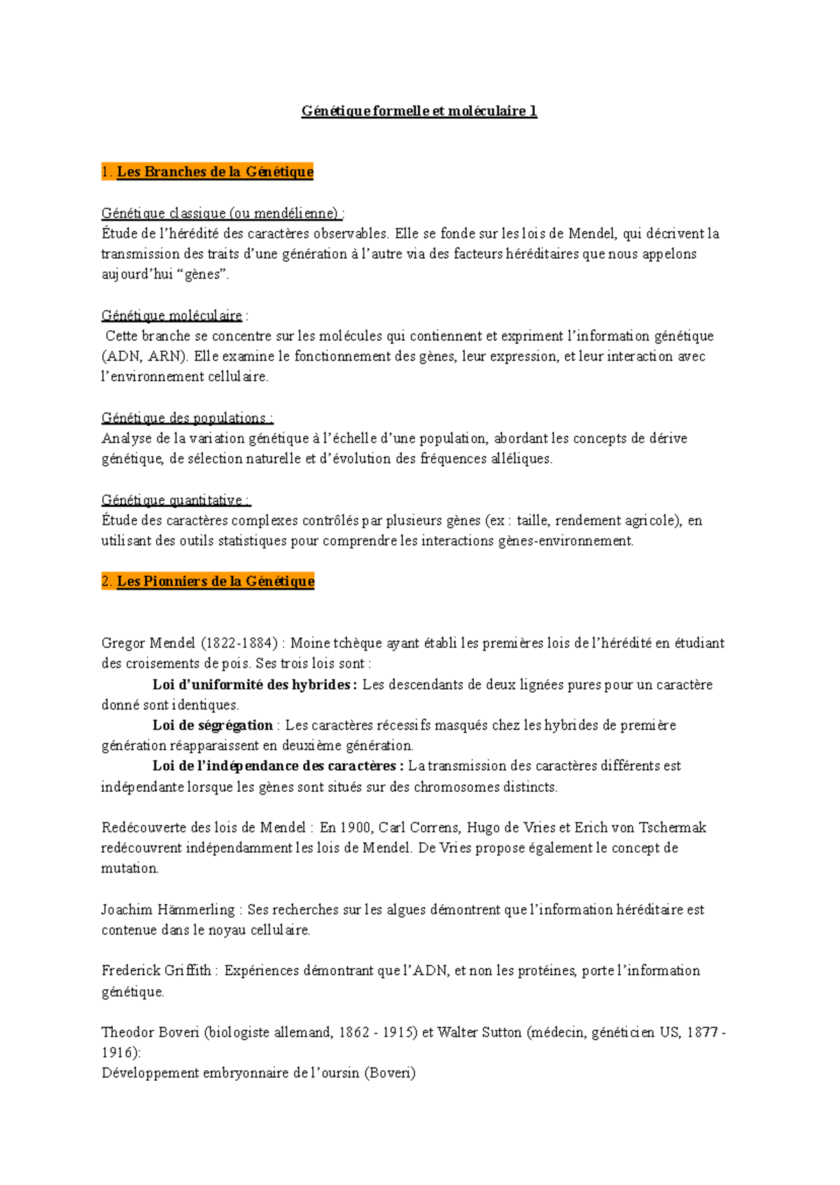 Génétique formelle et moléculaire 1 - Génétique formelle et moléculaire ...
