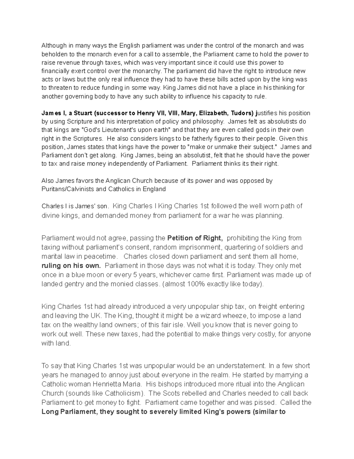 English Absolutism - notes for review for AP exam - Although in many ...