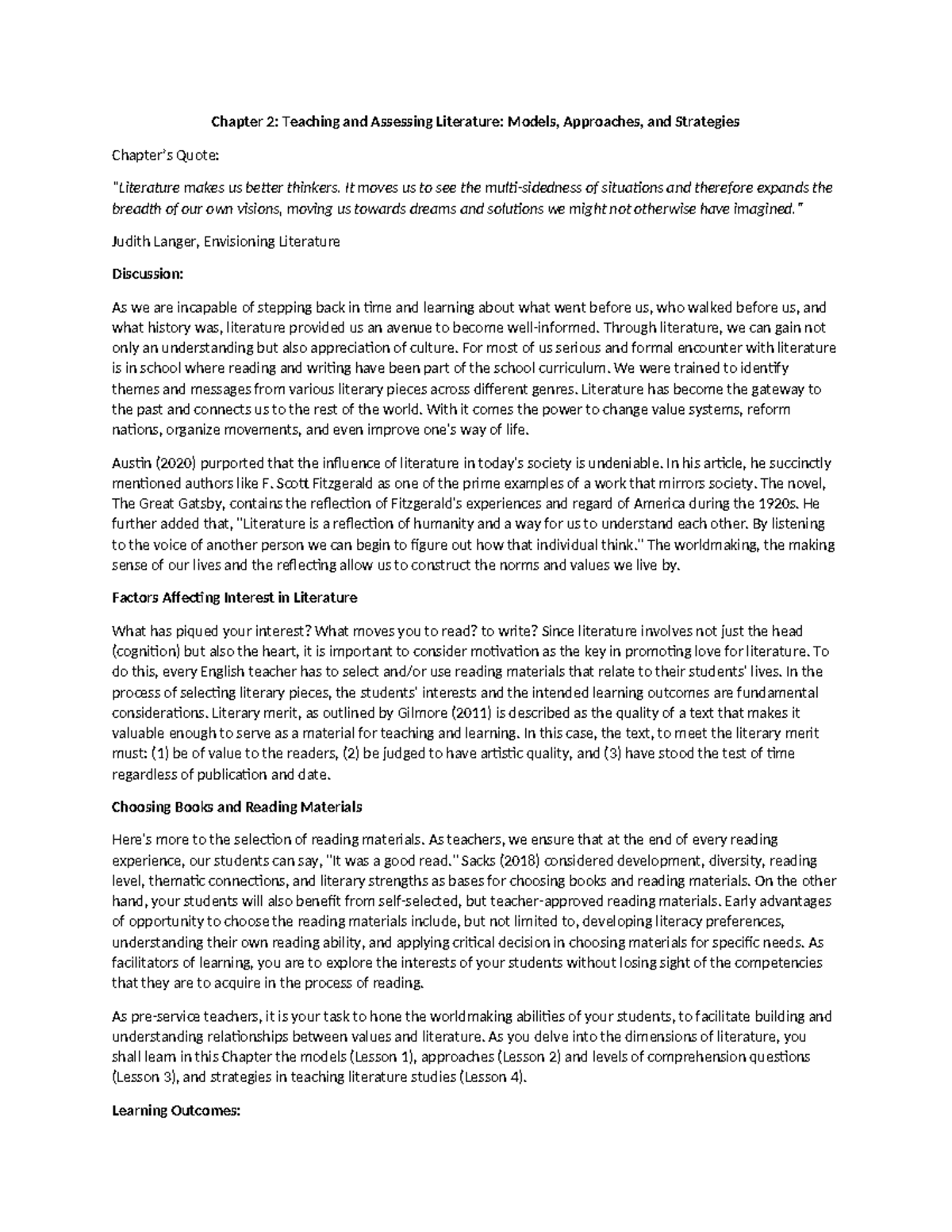 Chapter 2: ENG 120 Literature Teaching Models & Strategies Handouts ...