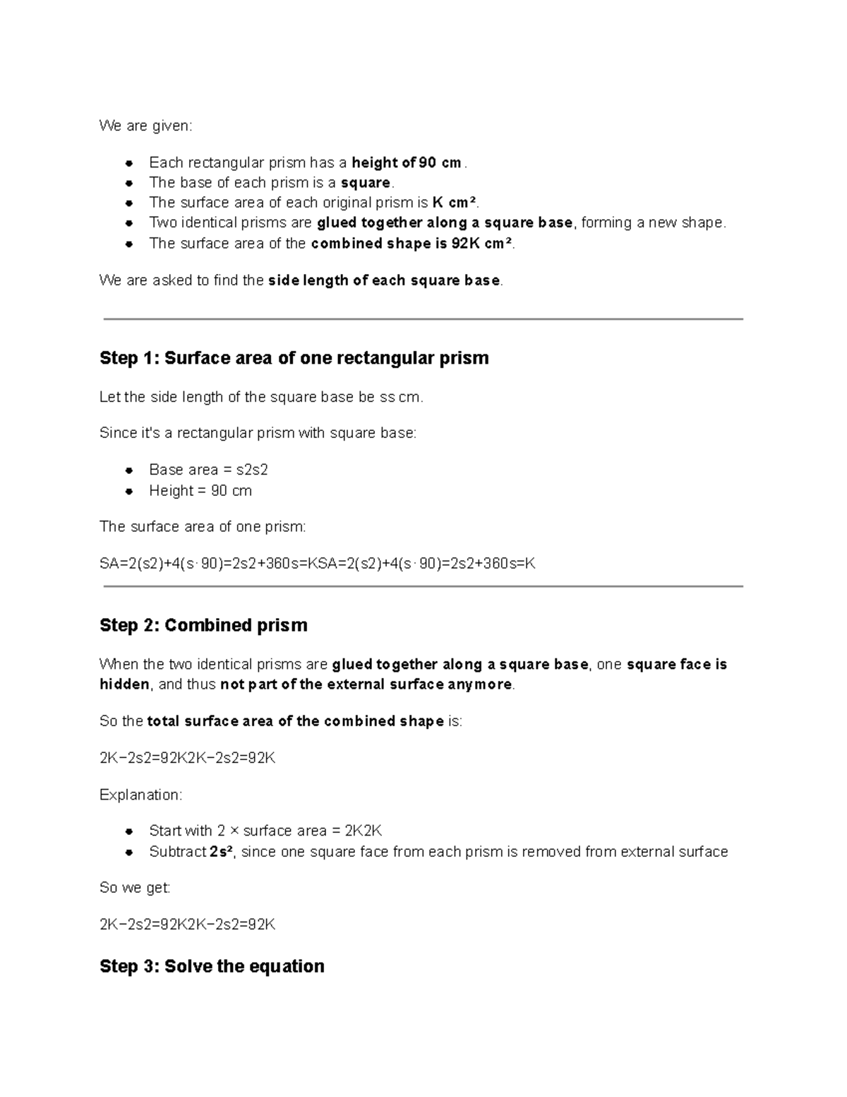 MATH 101: Surface Area Problem of Rectangular Prisms Analysis - Studocu