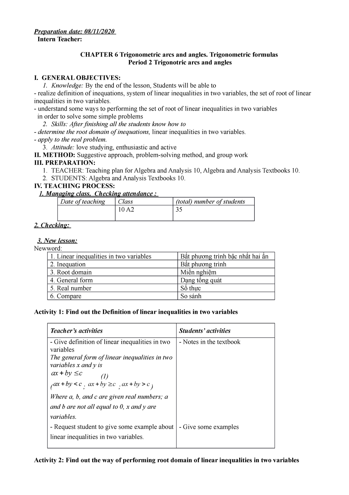 **Chapter 6: Linear Inequalities in Two Variables - Algebra 10 Notes ...