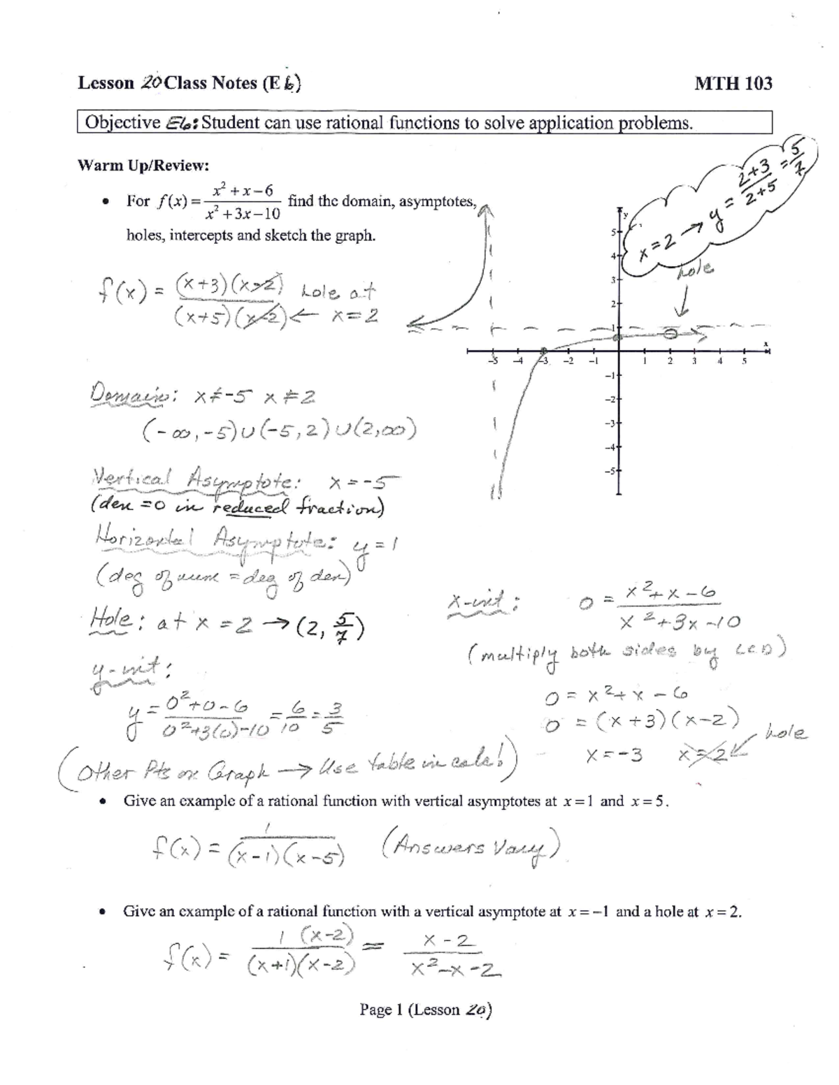 Completed Class Notes 20 - Lesson 20 Class Notes (E6) MTH 103 Objective ...