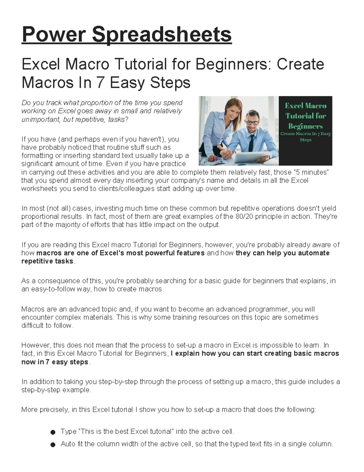 Excel Macro Introduction - Power Spreadsheets Excel Macro Tutorial for Beginners: Create Macros ...