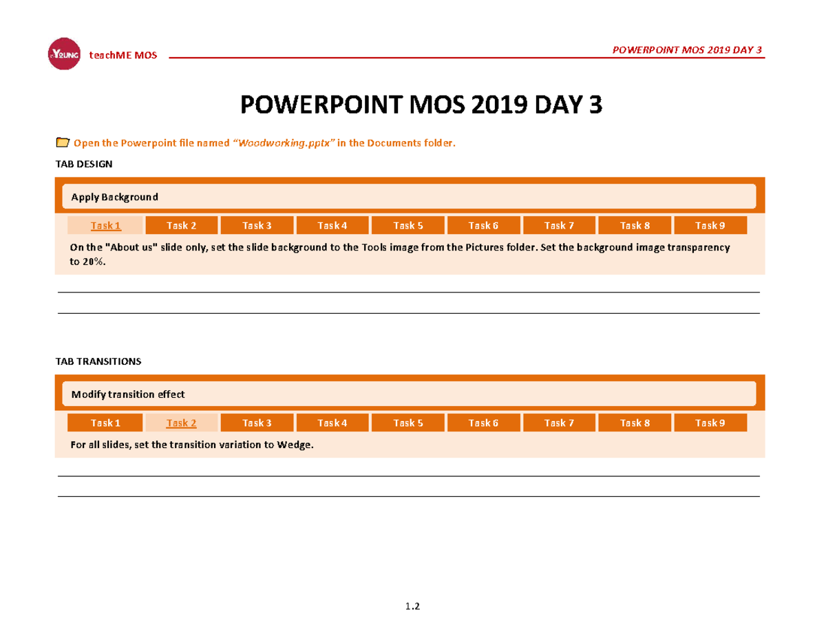 POWERPOINT MOS 2019 DAY 3 - teachME MOS Activities and Tasks - Studocu