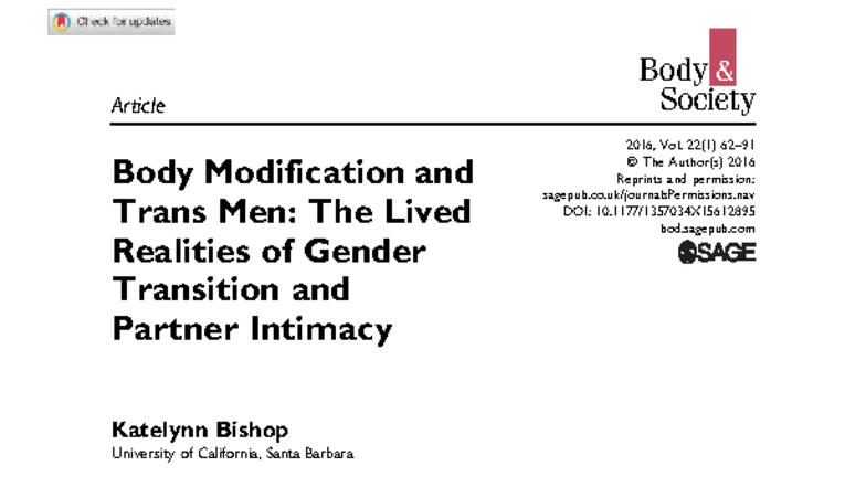 Body Modification and Trans Men: Intimacy & Desire Dynamics - Studocu