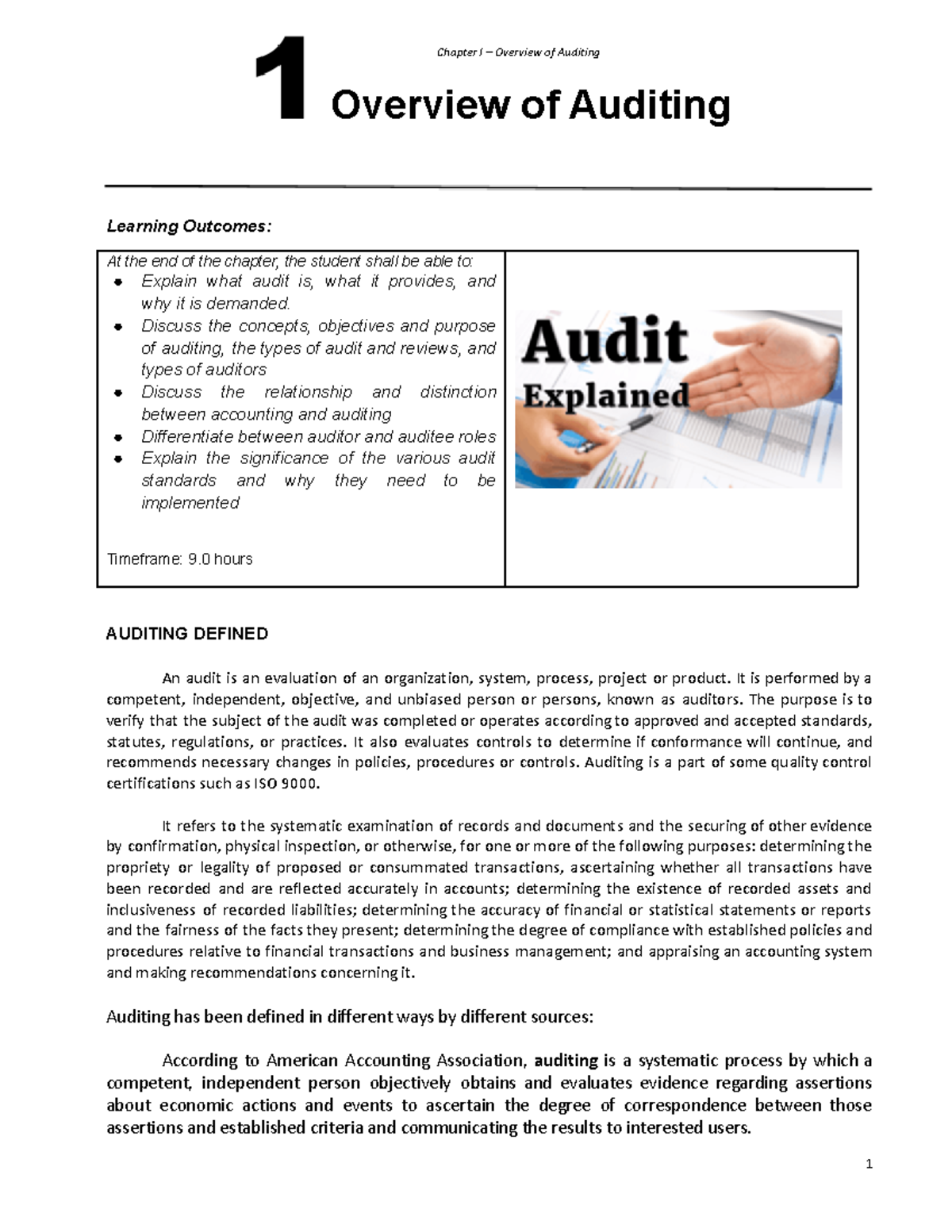Chapter I: Overview of Auditing Concepts and Learning Outcomes (AUD 101 ...