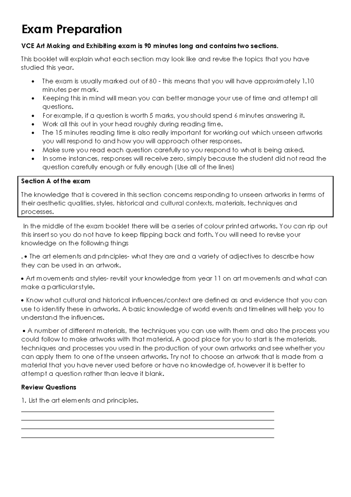 EXAM - exam prep - Exam Preparation VCE Art Making and Exhibiting exam ...