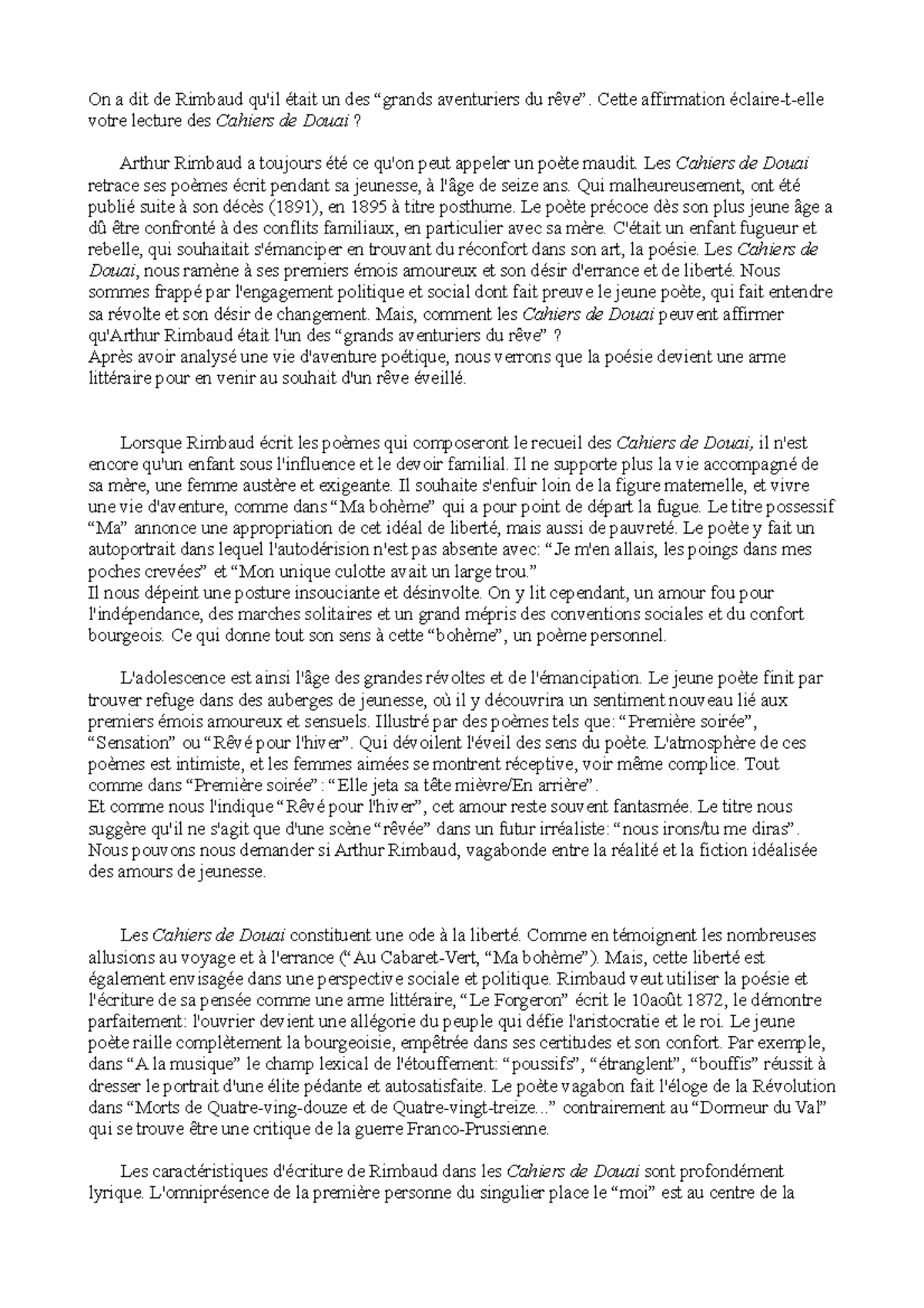 Analyse des Cahiers de Douai d'Arthur Rimbaud : Poésie et Émancipation ...
