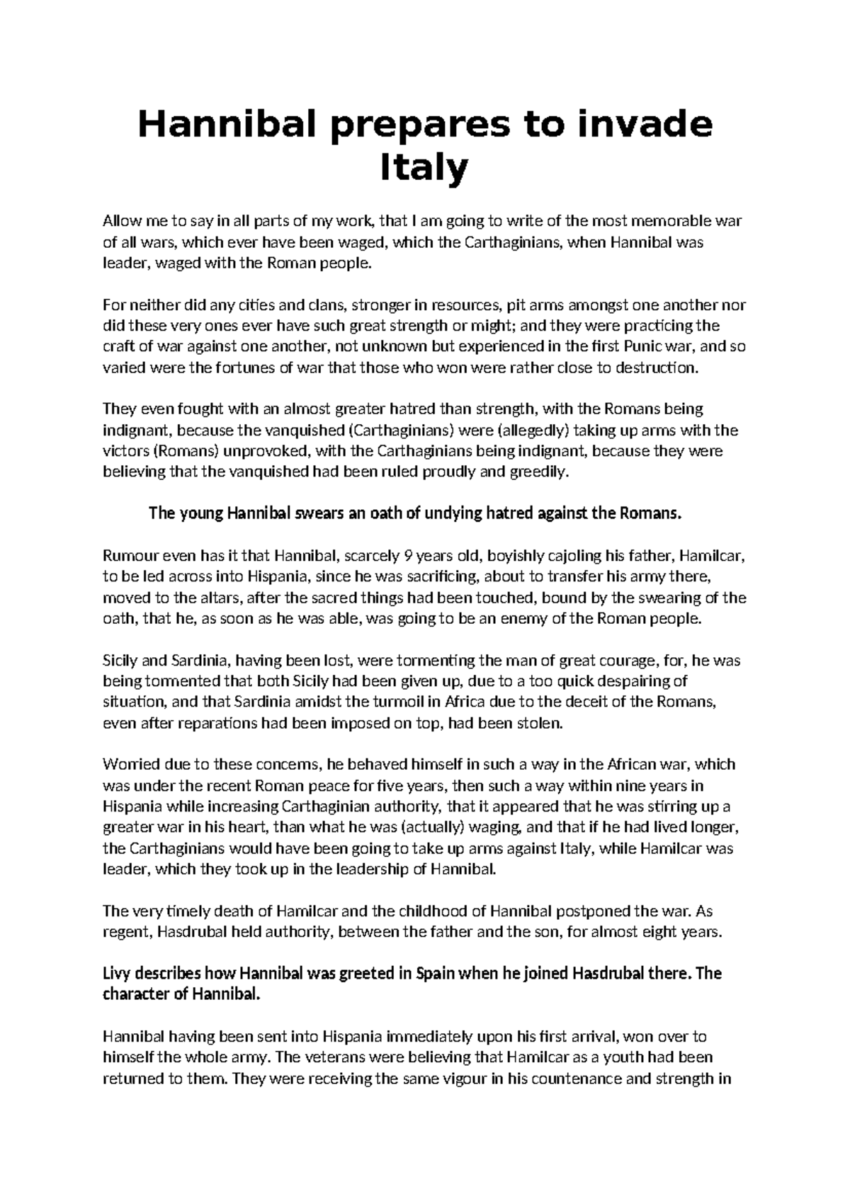 Hannibal's Ambition: Preparing for the Italian Invasion - Livy ...