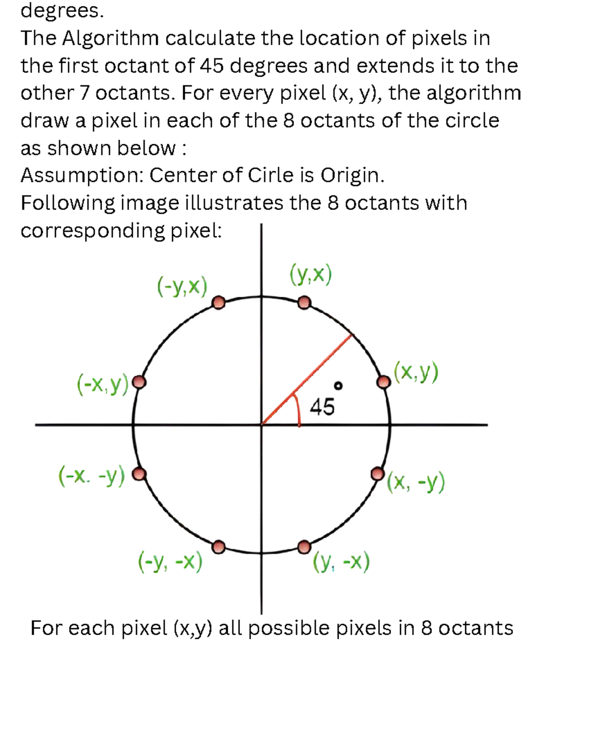 Octant Pixel Calculation Algorithm: Degrees and Locations - Studocu