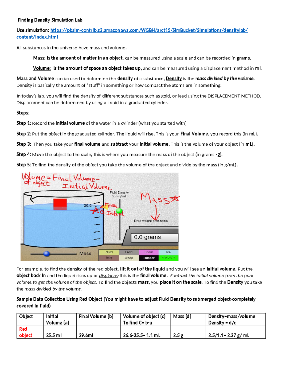 Finding Density Simulation Lab (Virtual Lab-1) - Studocu