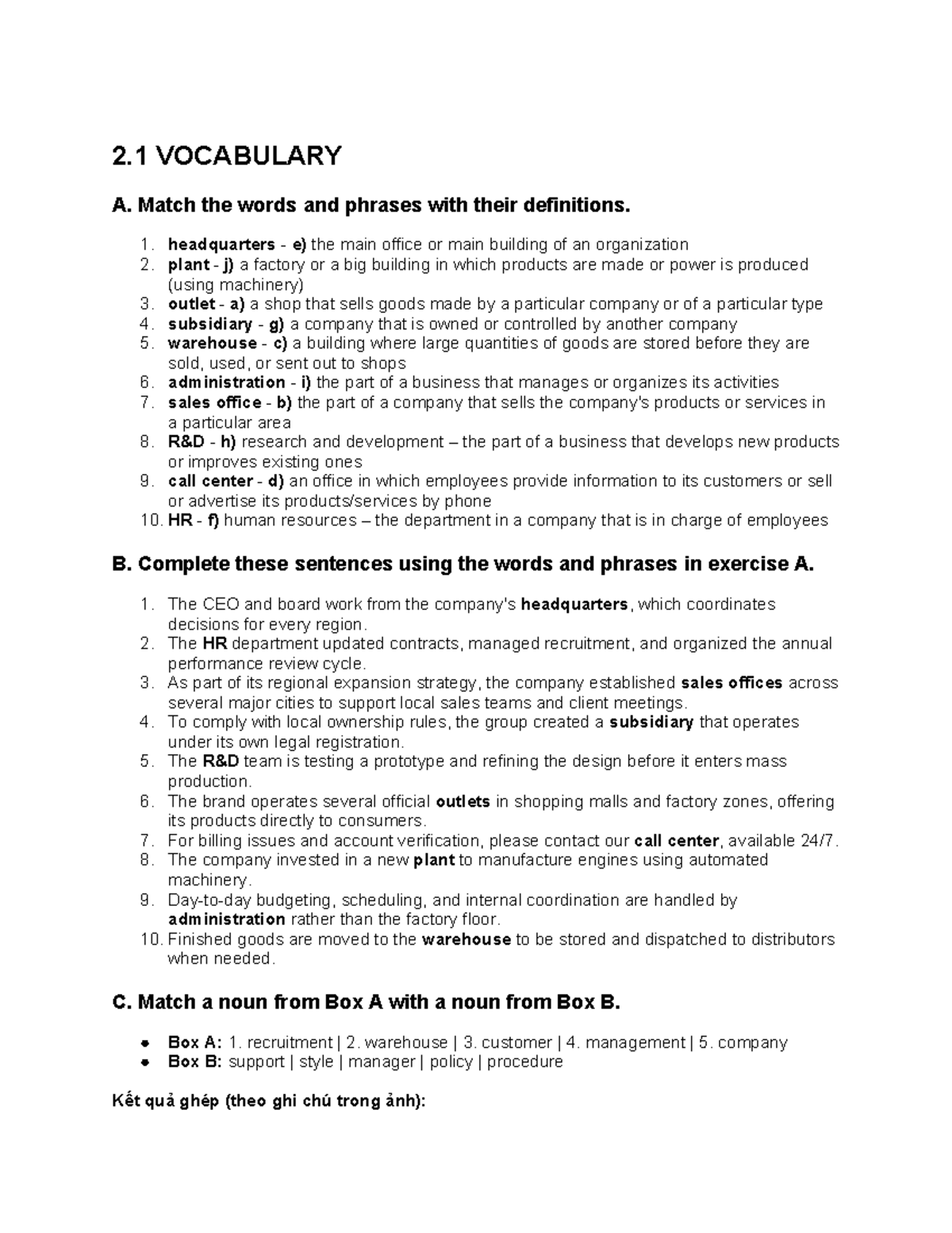 COB1 - Vocabulary and Skills for Business Communication - Studocu