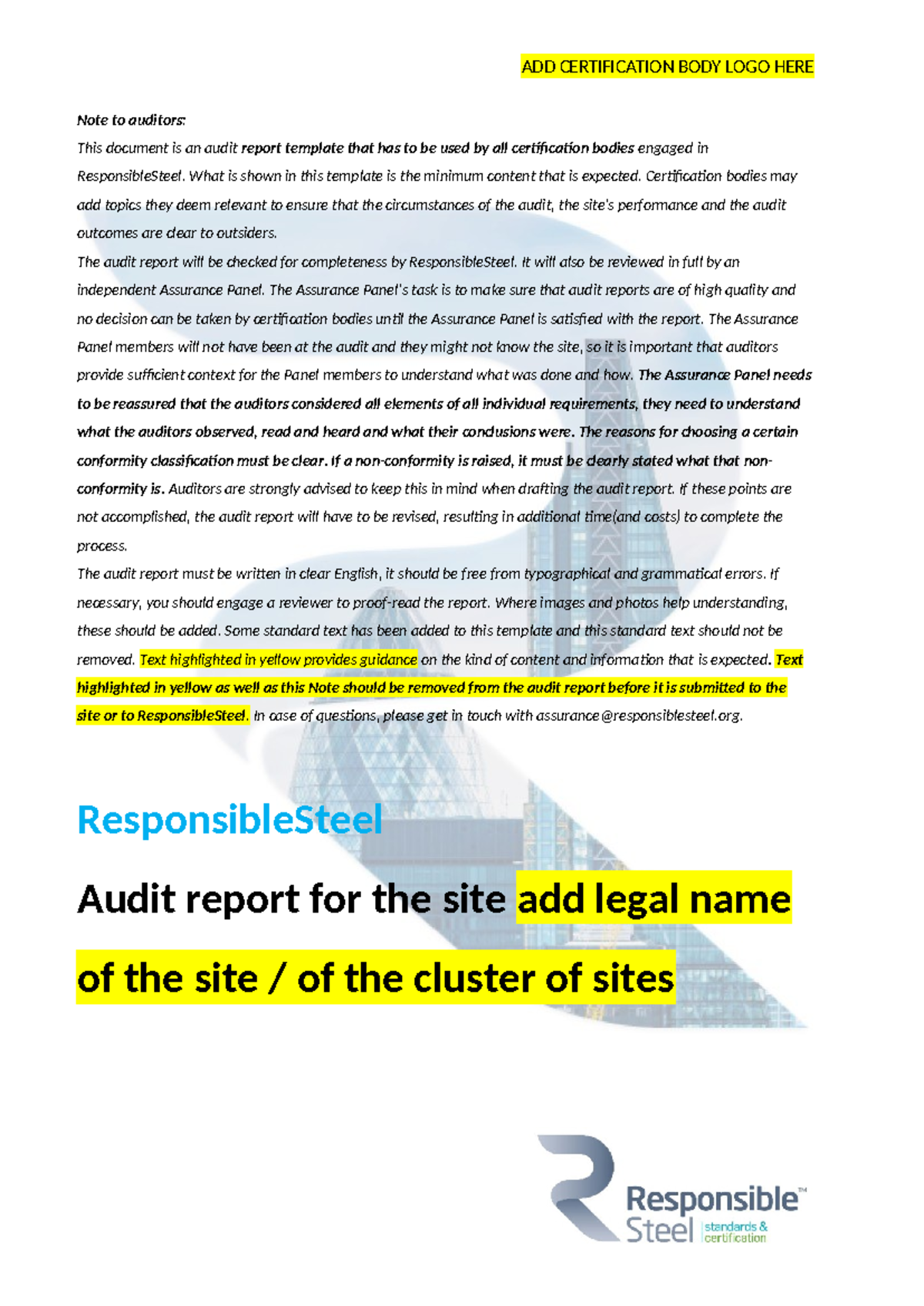 ResponsibleSteel Audit Report Template V2 for Certification Bodies ...