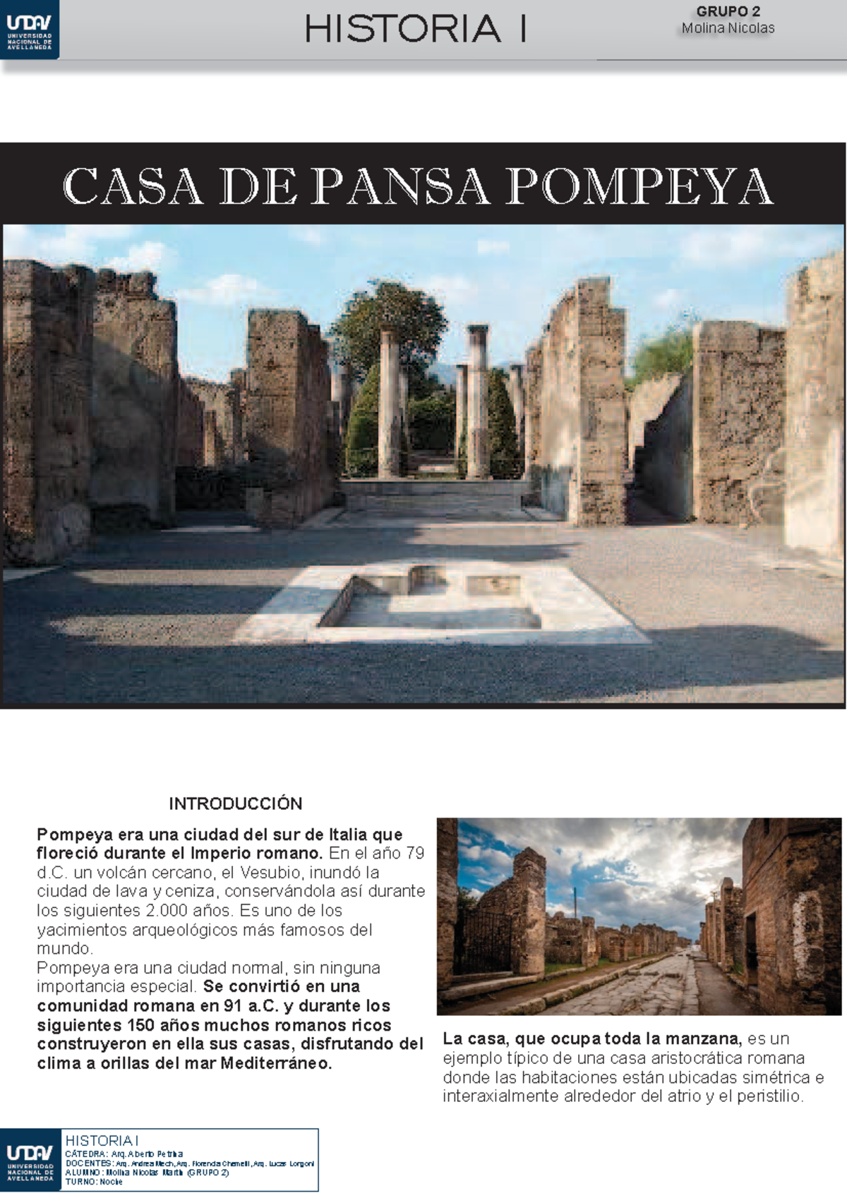 HISTORIA I - La Casa de Pansa en Pompeya: Estudio y Análisis (Grupo 2 ...