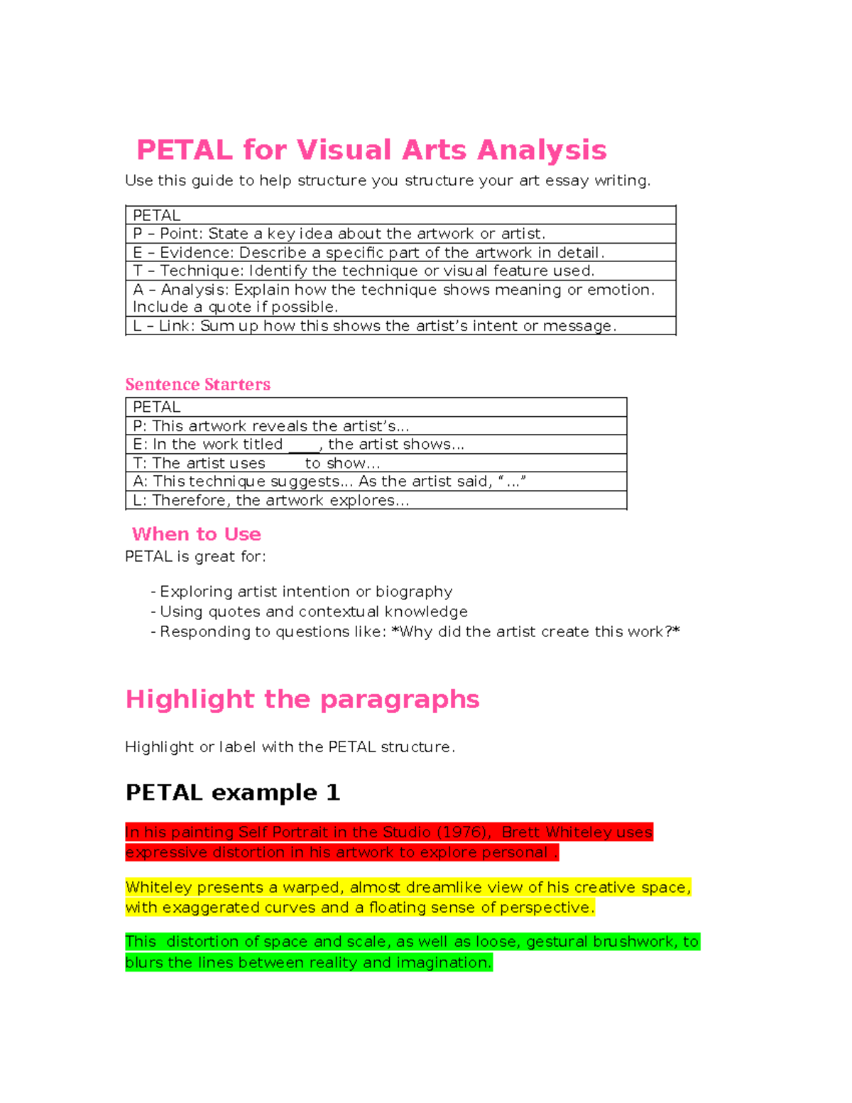 PETAL Guide for Art Essay Writing: Structure & Examples - Studocu