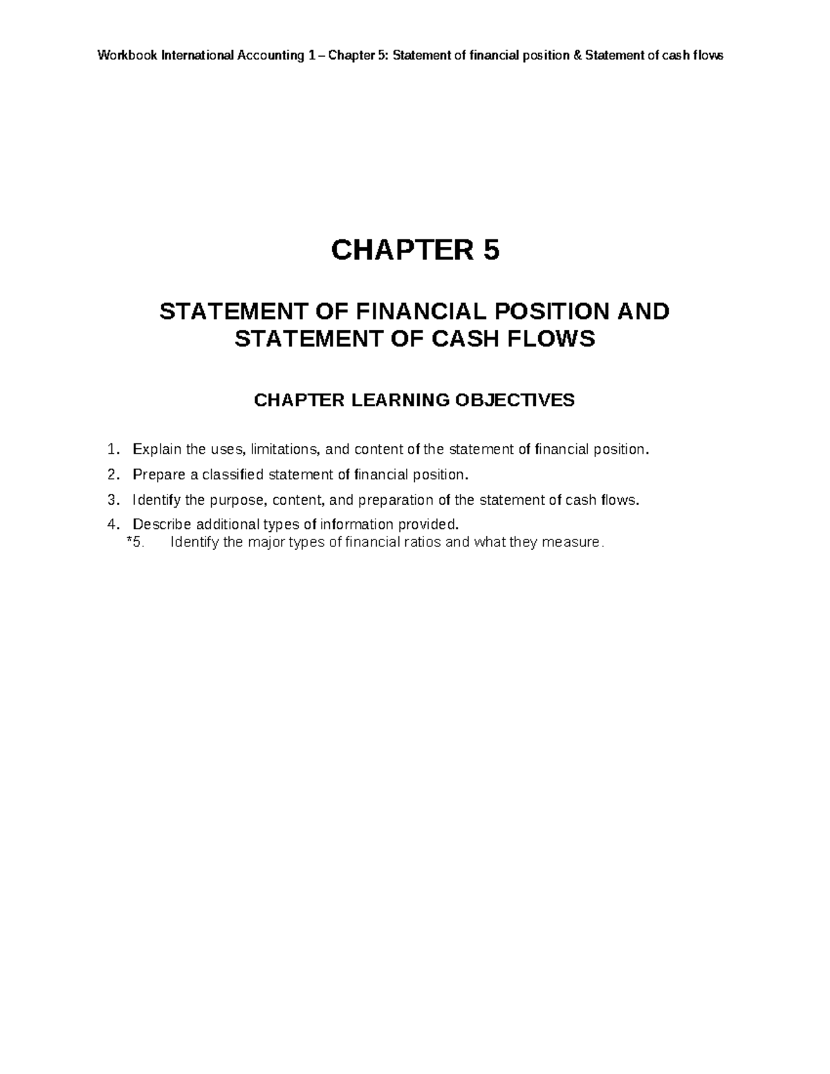 Workbook International Acc1 C: Statement of Financial Position & Cash ...