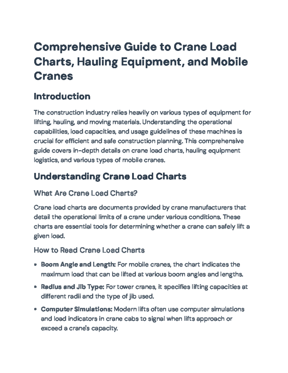 Comprehensive Guide to Crane Load Charts and Hauling Equipment ...