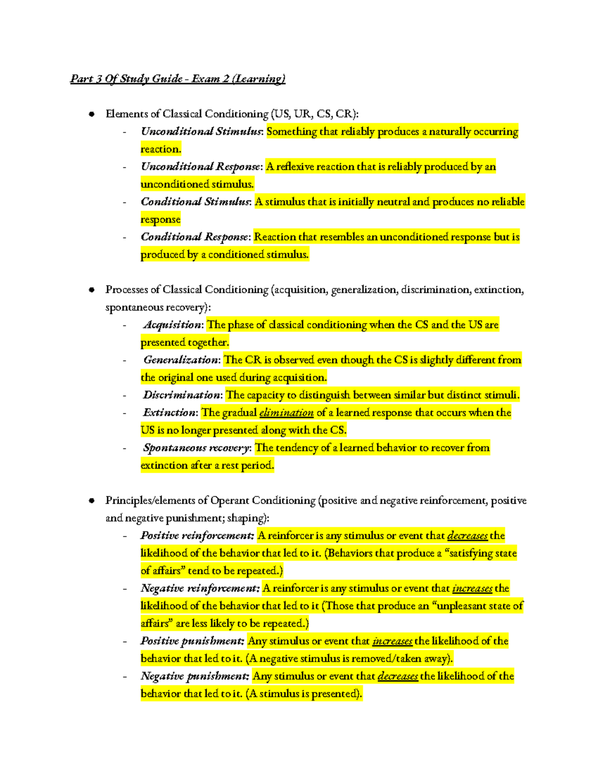 Study Guide for Exam 2 (PSY 101): Learning Principles & Conditioning Techniques - Studocu