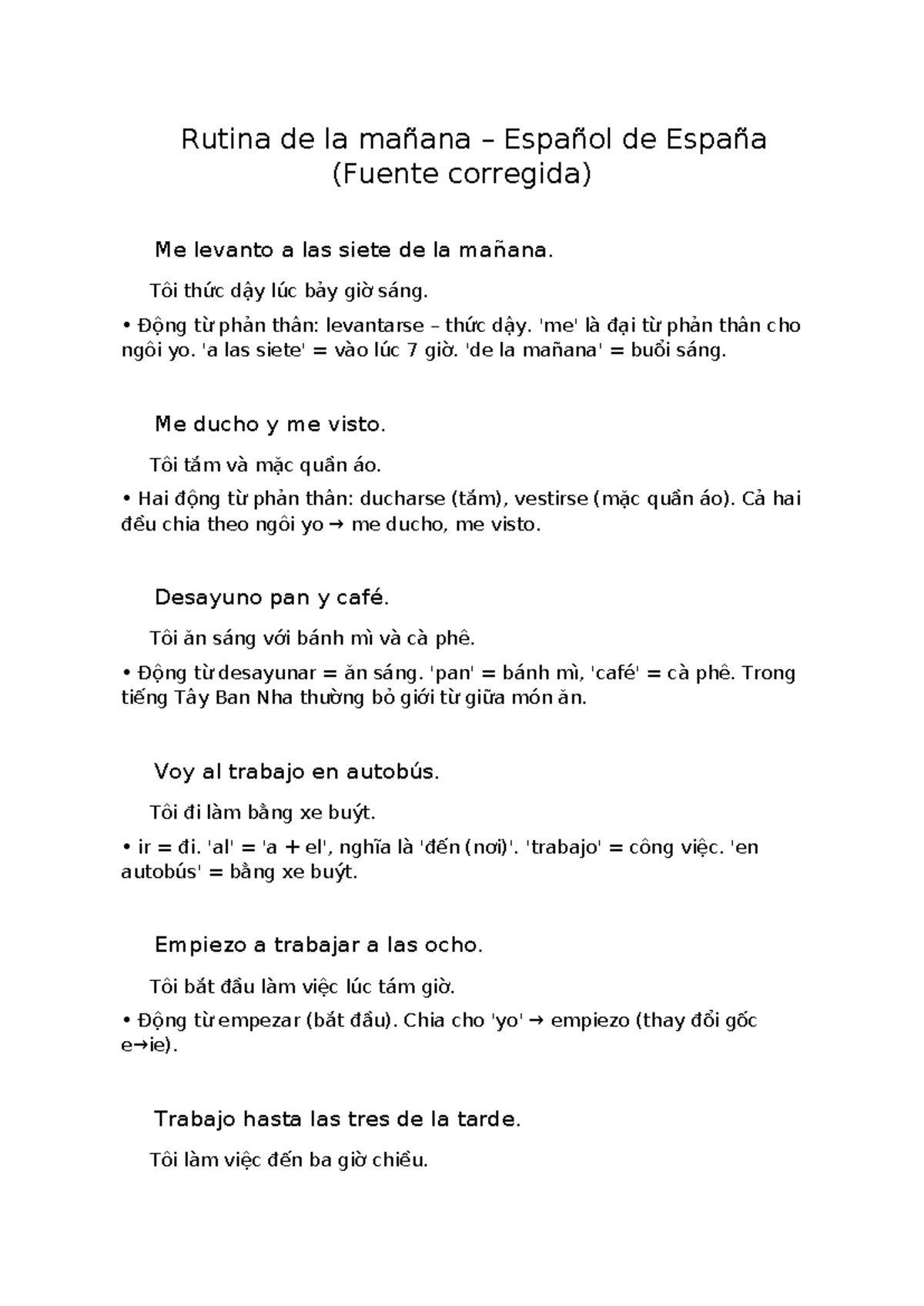 Rutina de la Mañana en Español de España (Fuente Corregida) - Studocu