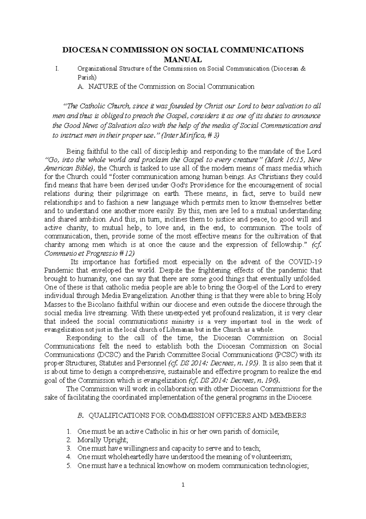 Diocesan Commission on Social Communications Manual 2022 Guidelines ...