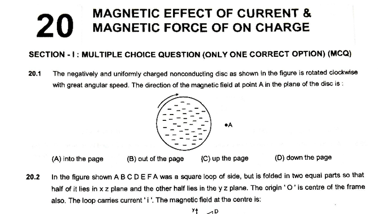 Magnetic Effect of Current: MCQs and Concepts (Course Code: 2) - Studocu