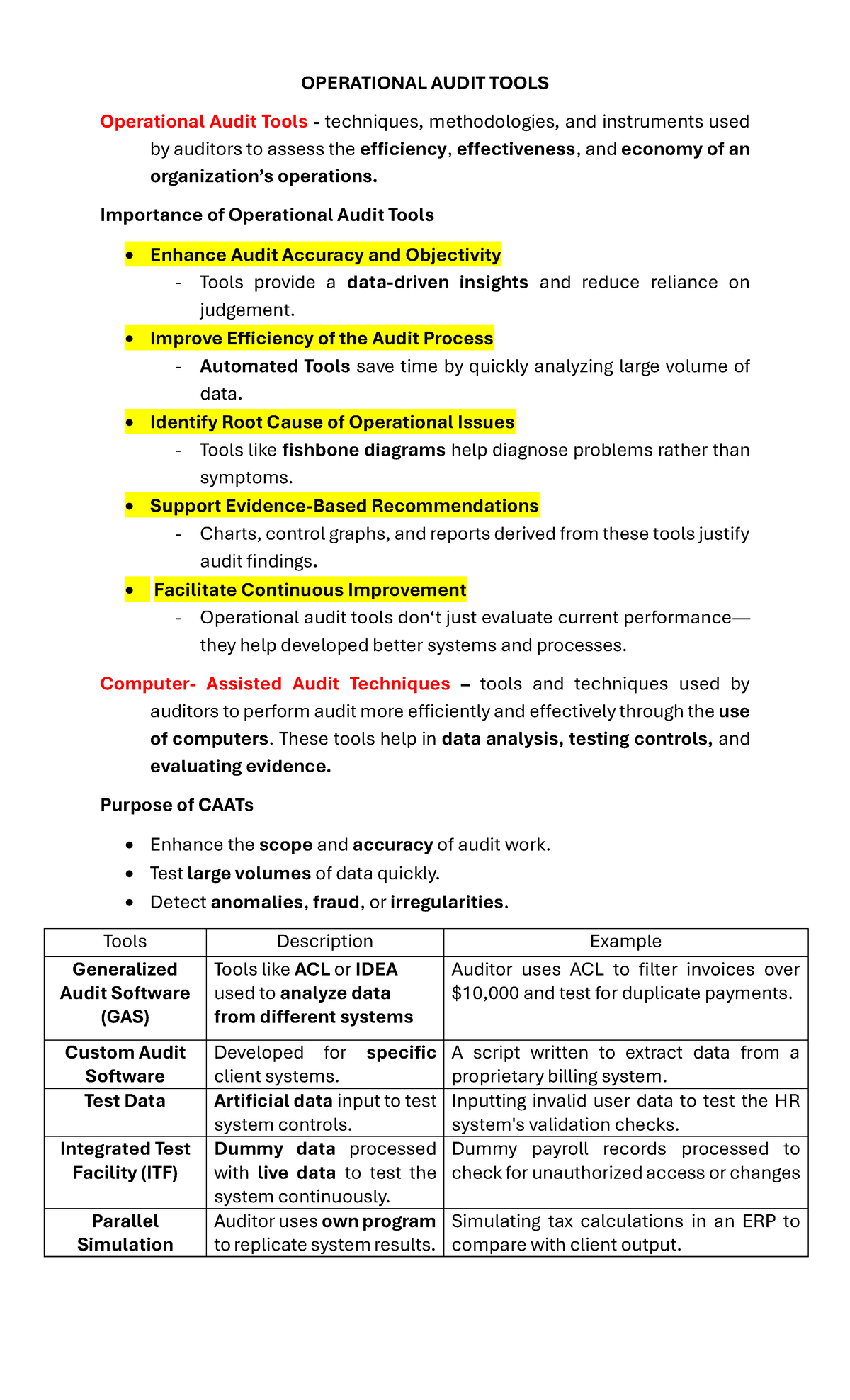 Operational Audit Tools: Techniques & Methodologies for CAATTs - Studocu