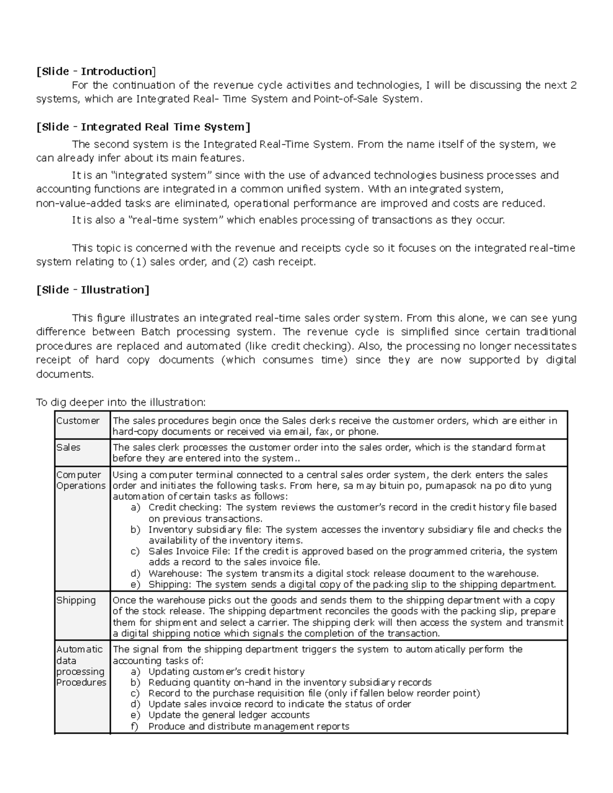 CIS 101: Revenue Cycle Systems Report - Integrated Time & Cash Receipts ...