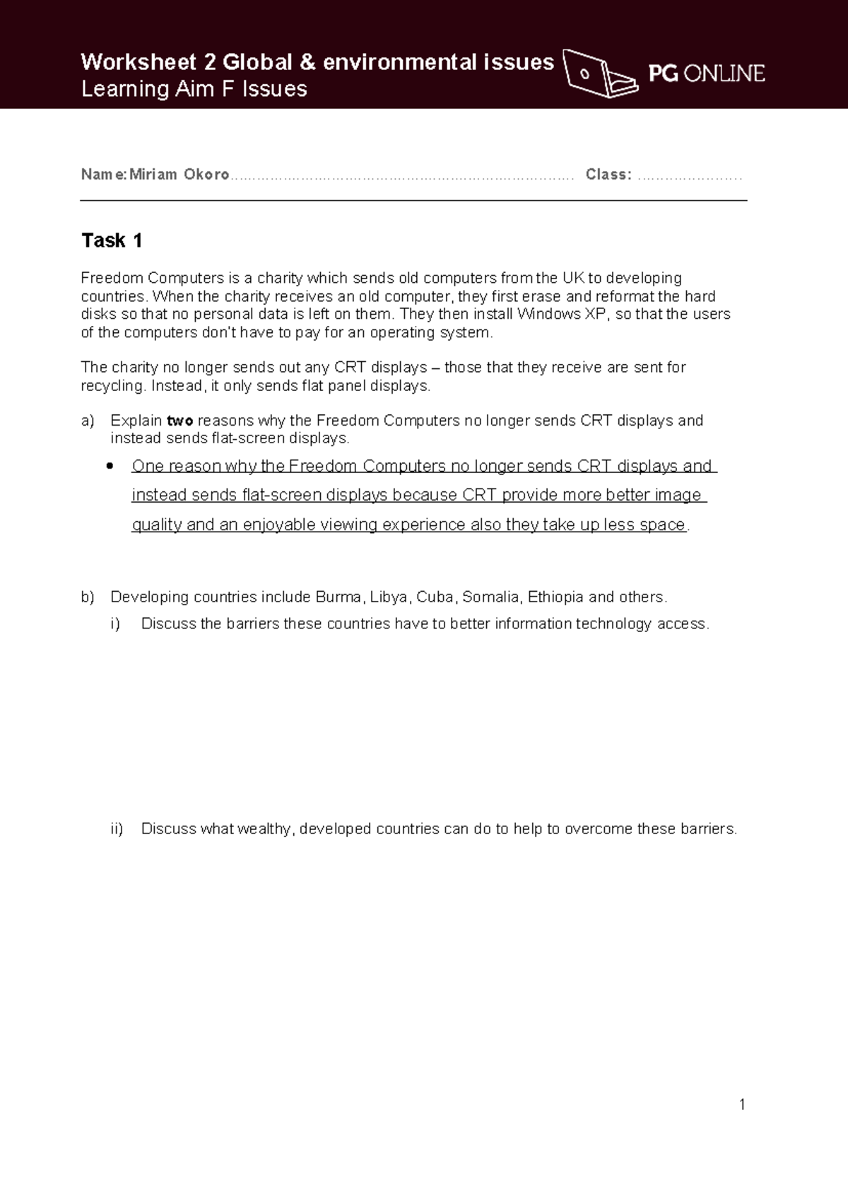 Learning Aim F - Topic 2 Worksheet 2: Issues in Information Technology ...