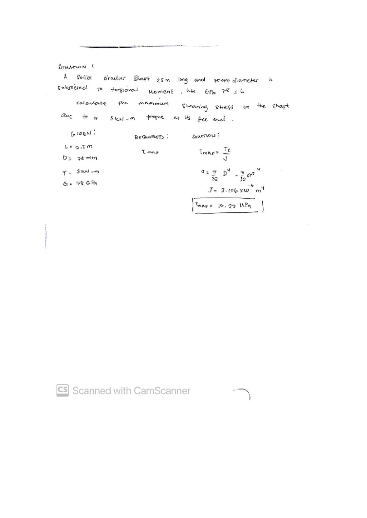 Torsion Problem Set: Solid and Hollow Shaft Analysis (ENG 101) - Studocu