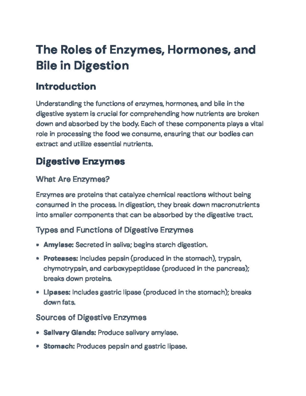 The Roles of Enzymes, Hormones, and Bile in Digestion (BIO 101) - The ...