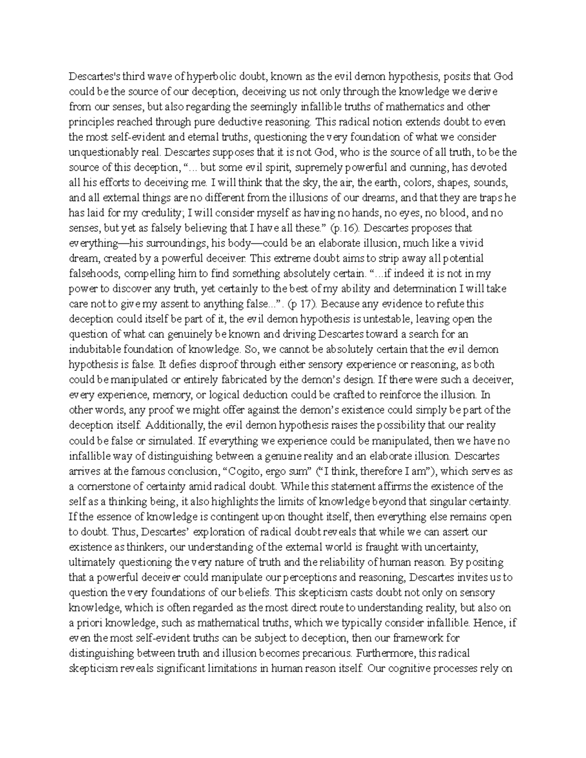 Descartes - Descartes's third wave of hyperbolic doubt, known as the ...