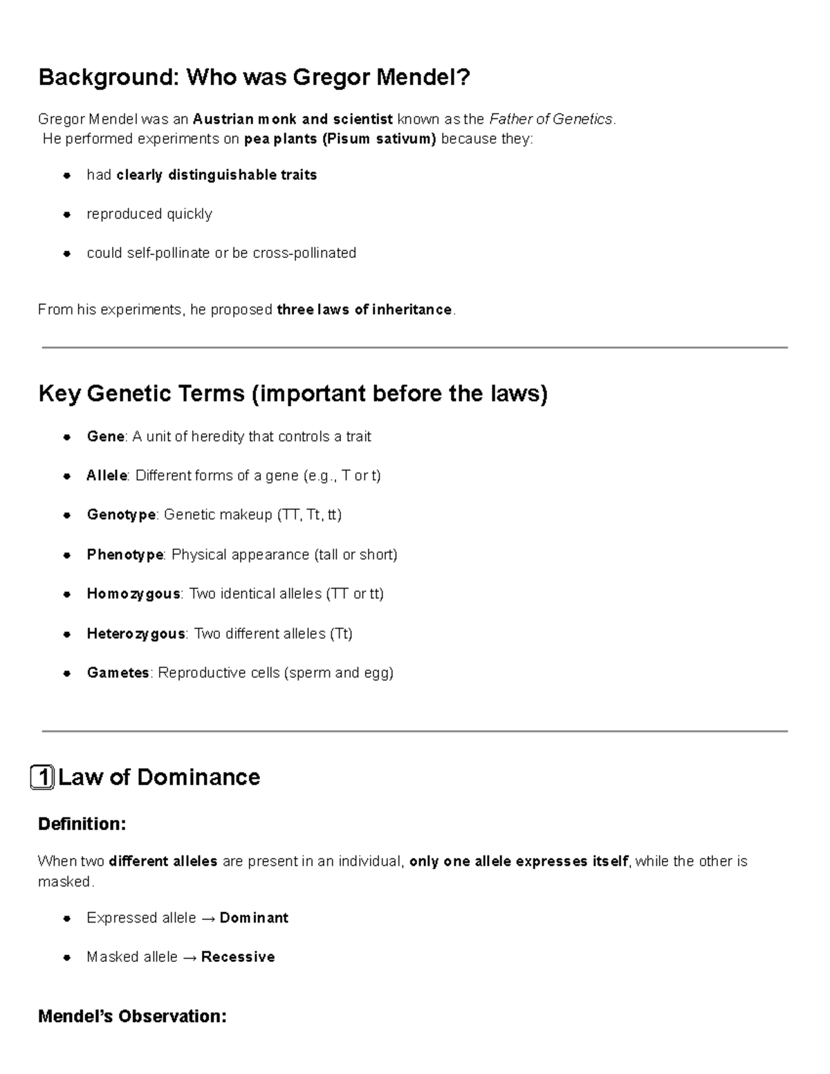 Mendelian Laws: Understanding Gregor Mendel's Genetic Principles - Studocu