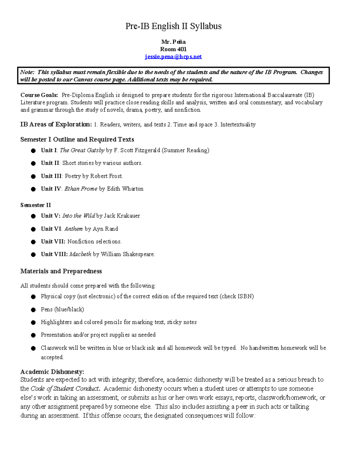 Pre-IB English II Syllabus 2023-2024: Key Course Details and Policies ...