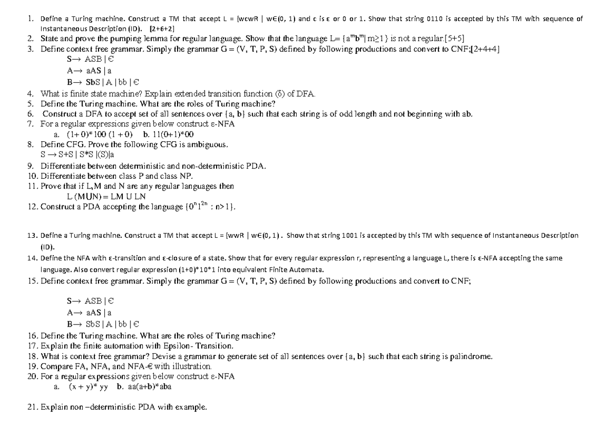 Assignment TOC - Turing Machines, CFG, and Finite Automata Concepts ...