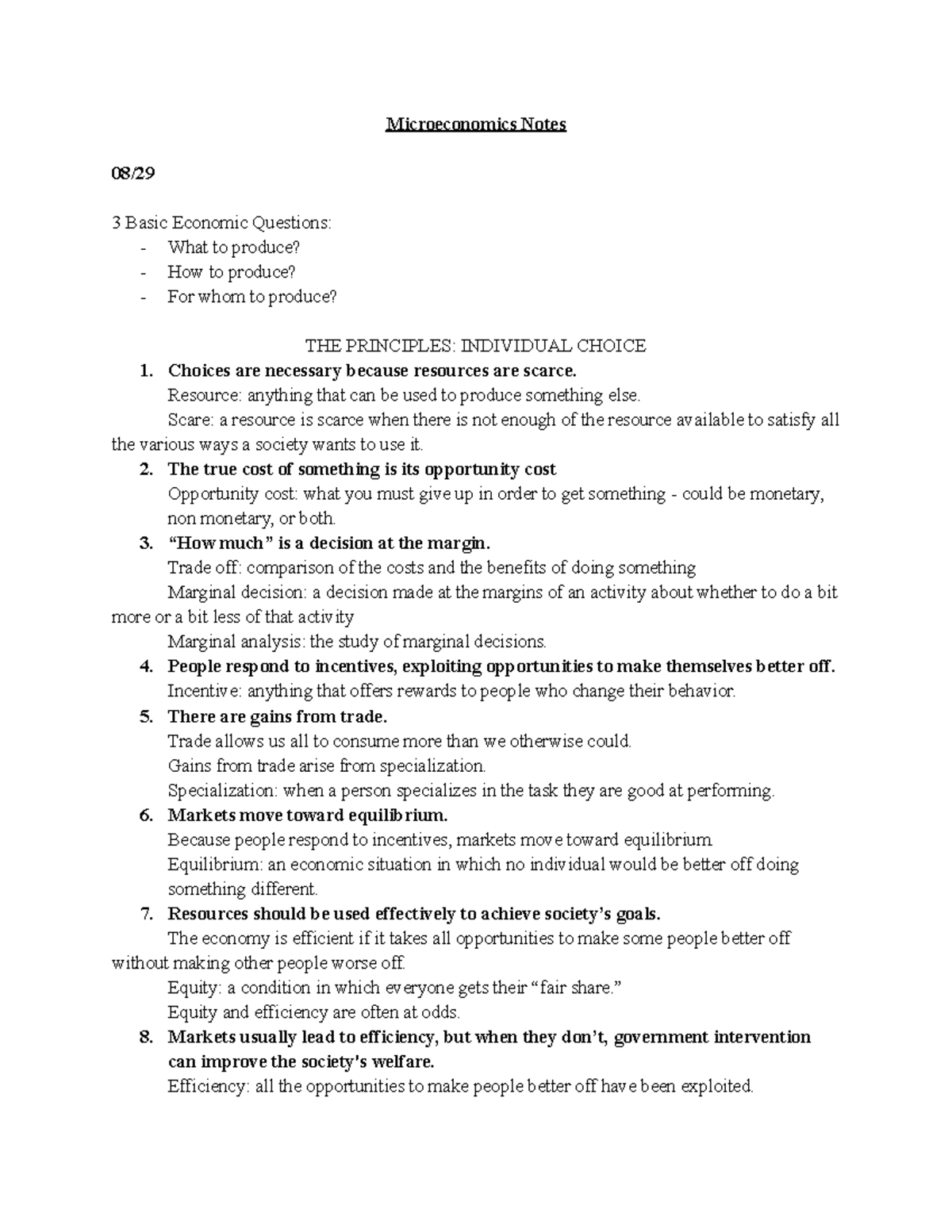 Microeconomics Notes: Overview of Key Concepts and Principles - Studocu
