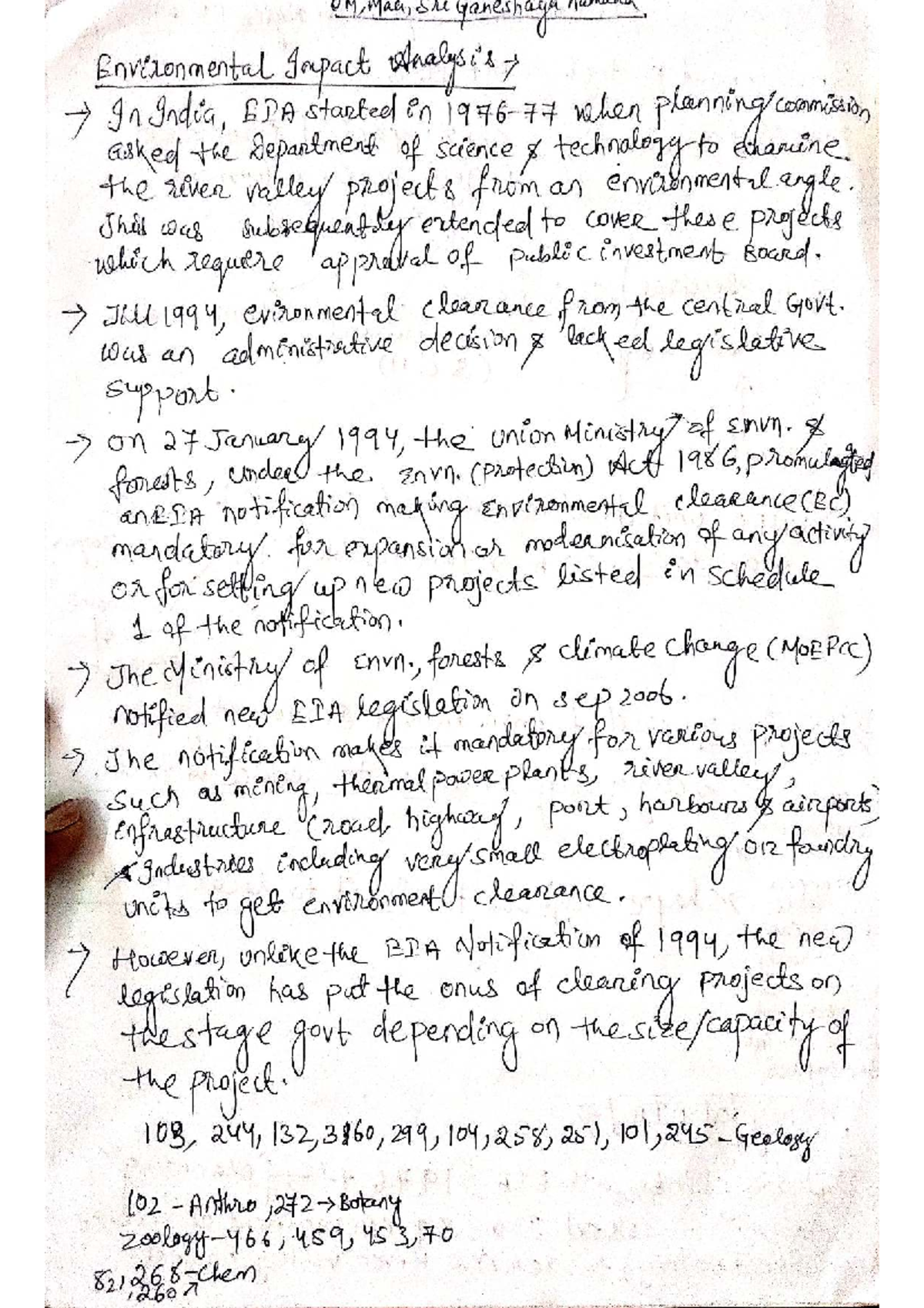 EIA Notes (Unit 2): Environmental Impact Analysis in India - Studocu