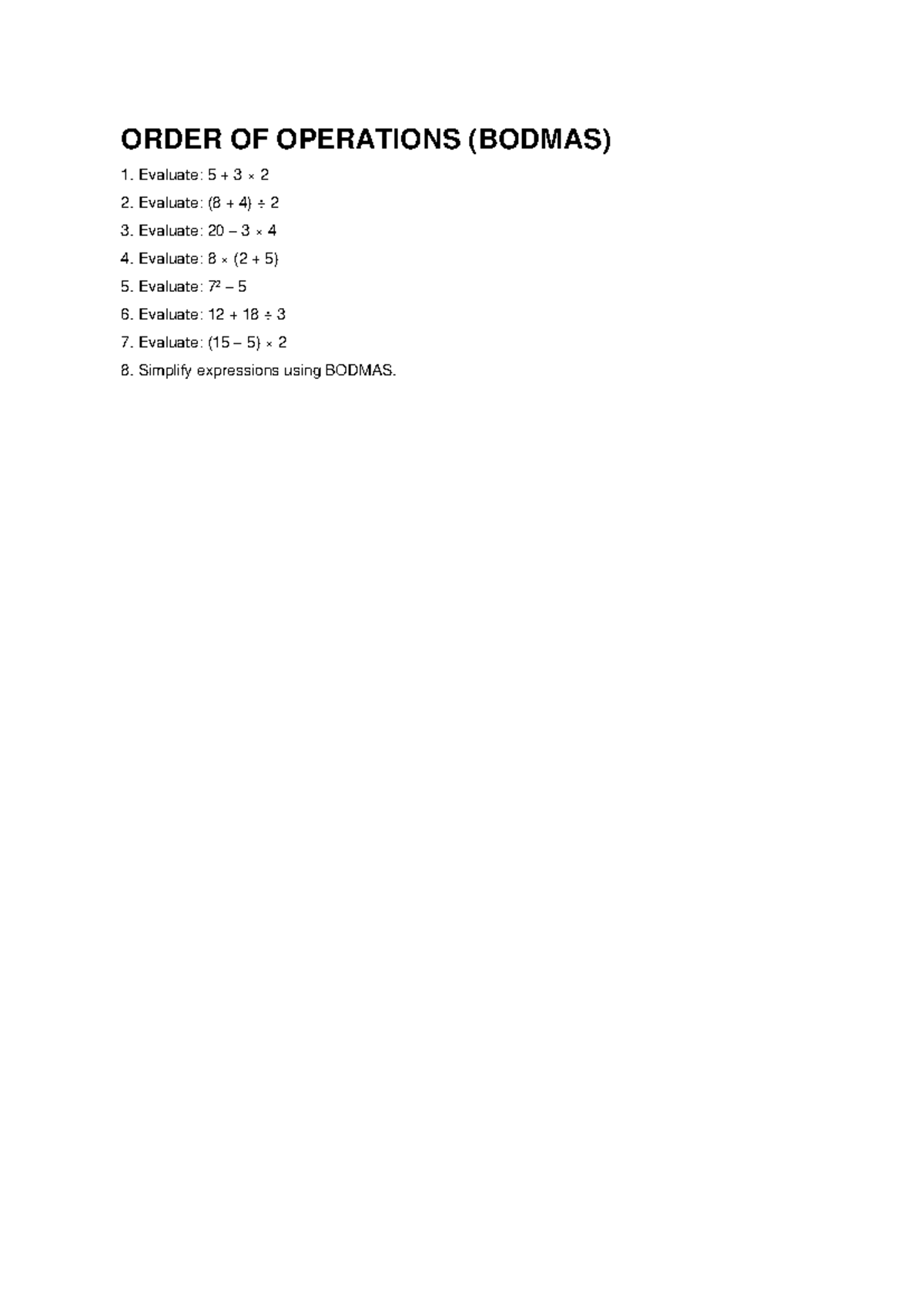 BNU1501 Final Exam: Order of Operations, Fractions, Percentages ...