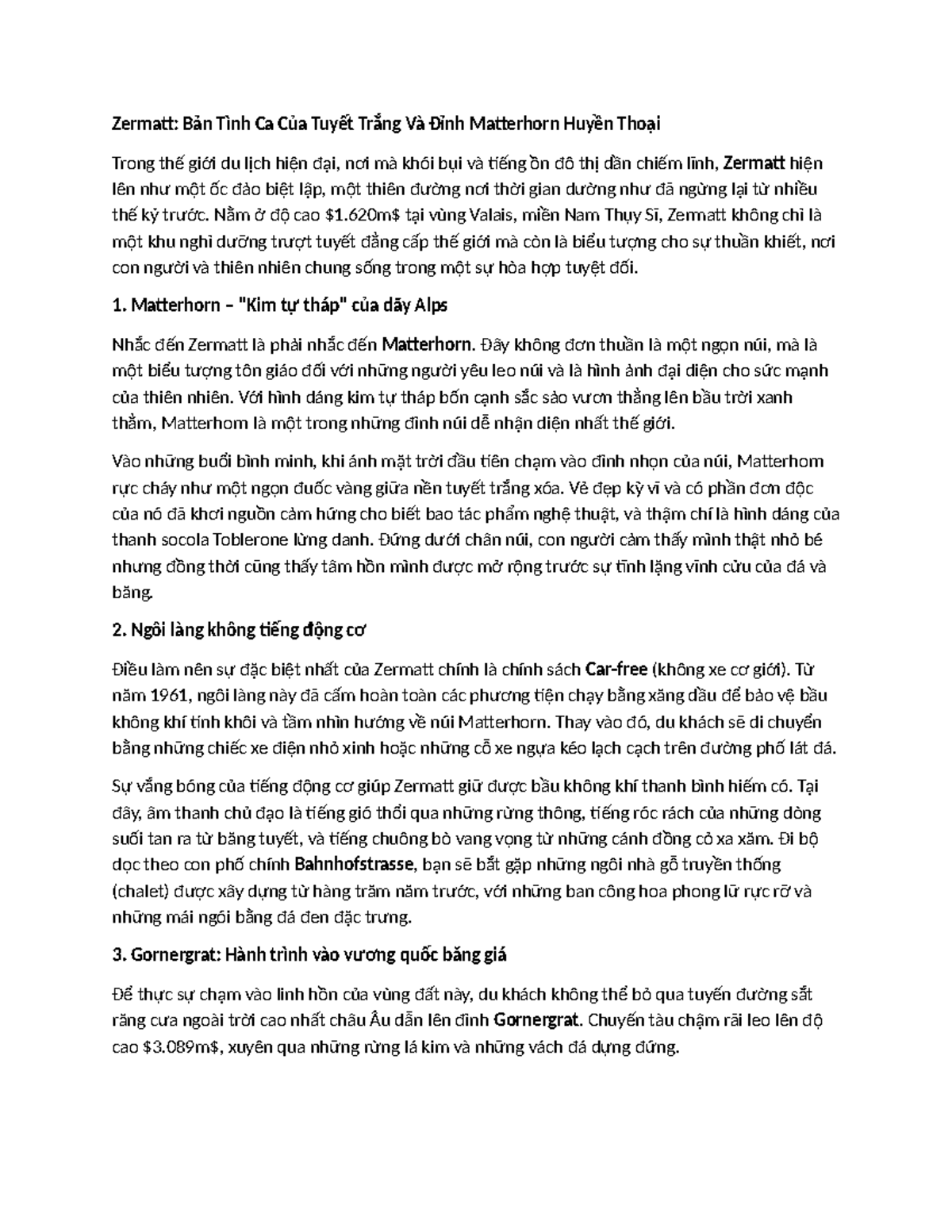 Zermatt: Khám Phá Thiên Đường Tuyết Và Đỉnh Matterhorn - Studocu