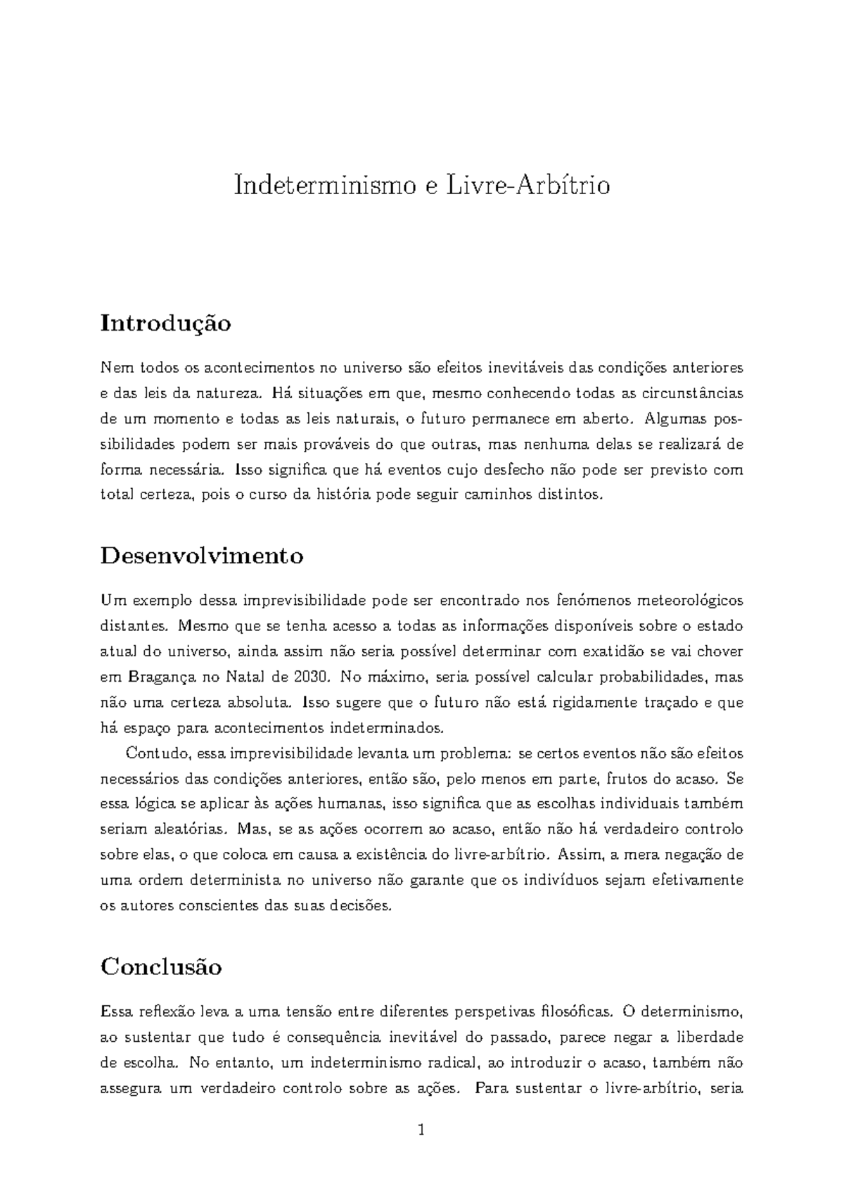 Indeterminismo e Liberdade: Reflexões Filosóficas sobre o Acaso - Studocu