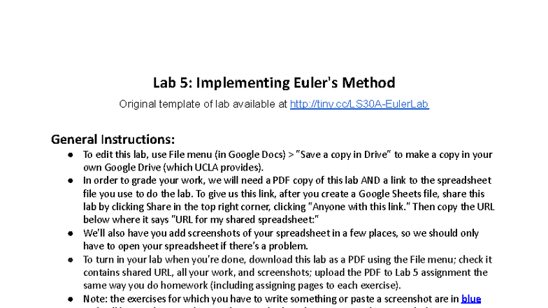 Lab 5 - Implementing Euler's Method - Lab 5: Implementing Euler's Method Original template of ...