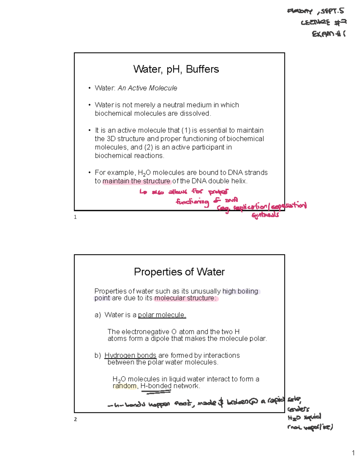 Water Properties and Buffer Systems - BIO101 Lecture Notes - Studocu