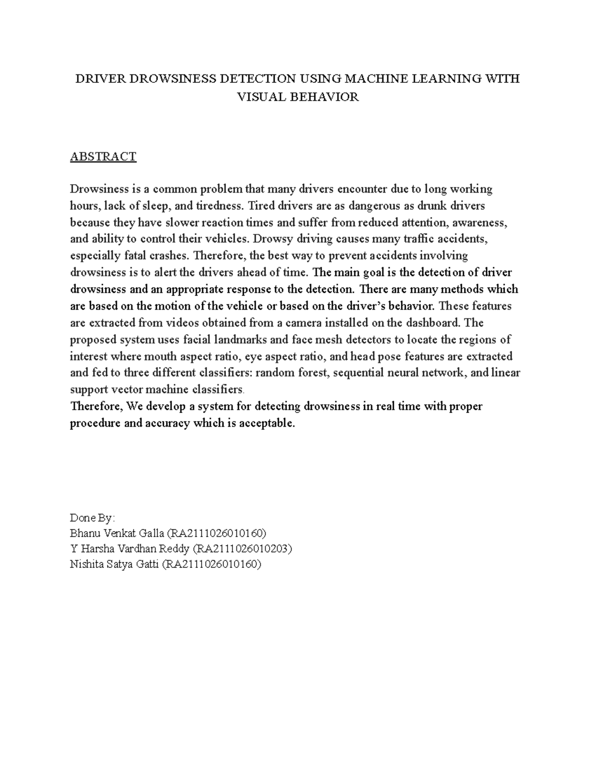 Driver Drowsiness Detection - DRIVER DROWSINESS DETECTION USING MACHINE ...