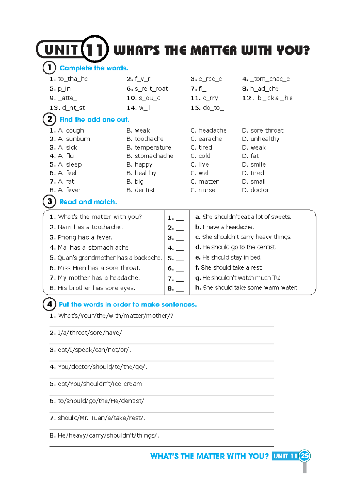 UNIT 11: THE MATTER WITH YOU? - EXERCISES AND ANSWERS - Studocu