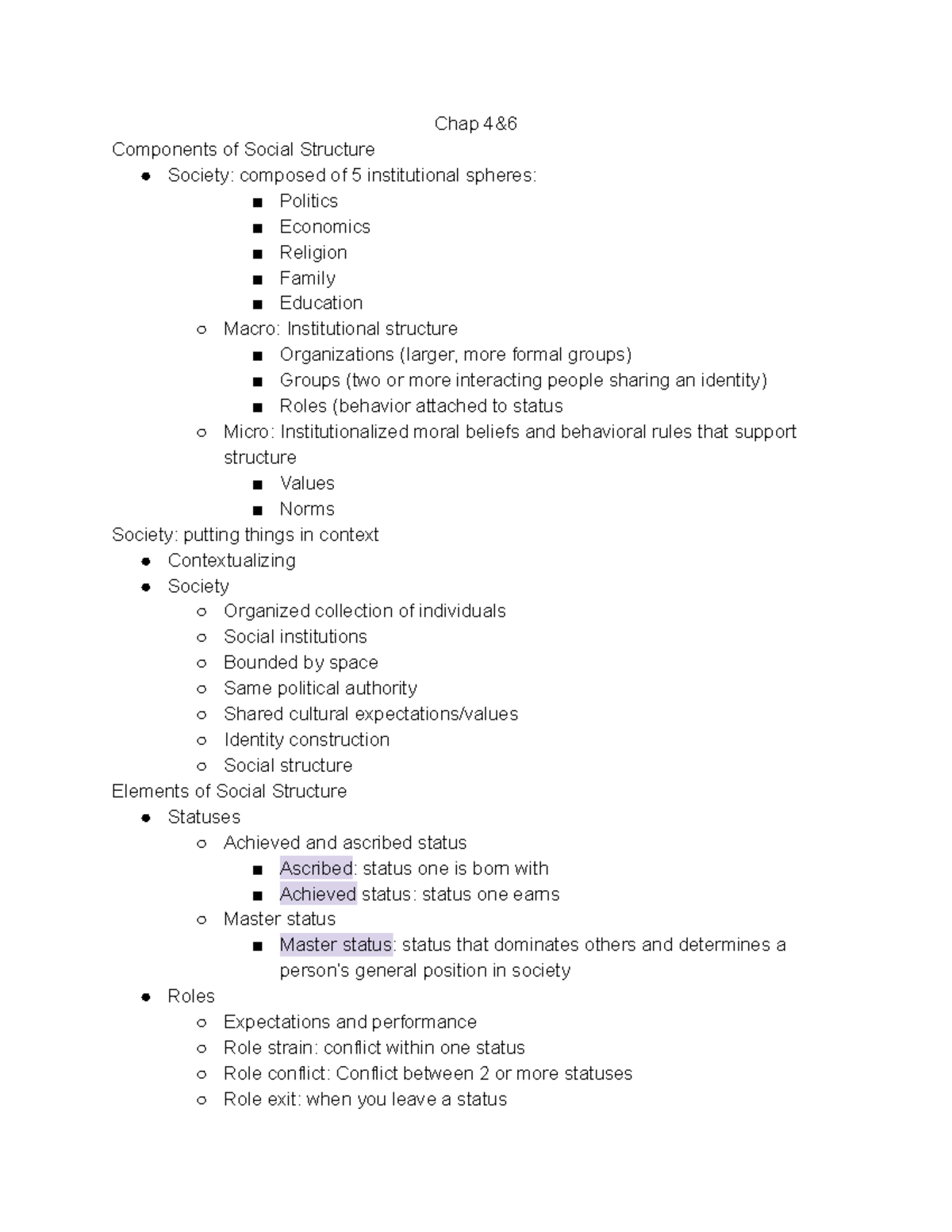 Sociology pt. 2 - Chap 4& Components of Social Structure Society ...