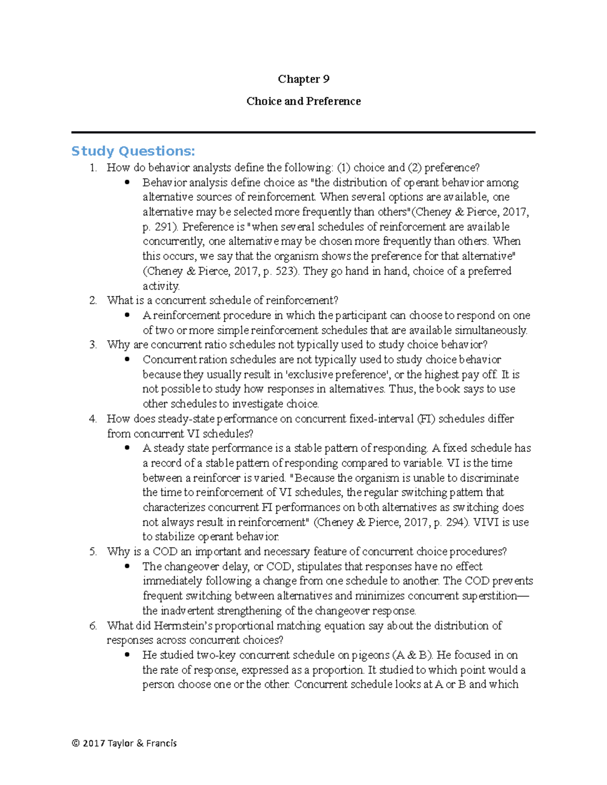 EAB Ch.9 Study Guide - Chapter 9 Choice and Preference Study Questions ...